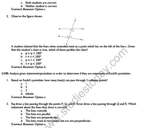 Cbse Class 9 Mathematics Introduction To Euclids Geometry Worksheet Set B
