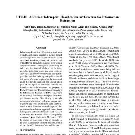 Utc Ie A Unified Token Pair Classification Architecture For Information Extraction Acl Anthology