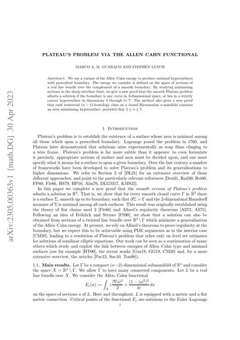 Pdf Plateaus Problem Via The Allen Cahn Functional