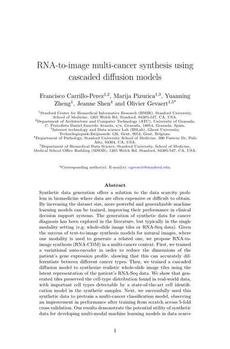 Pdf Rna To Image Multi Cancer Synthesis Using Cascaded Diffusion Models
