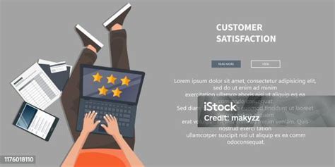 고객 서비스 일러스트에 대한 평가 남자는 바닥에 앉아 그의 무릎에 태블릿을 들고 웹 사이트 평가 피드백 및 검토 개념 플랫 벡터 일러스트레이션 개념에 대한 스톡 벡터 아트