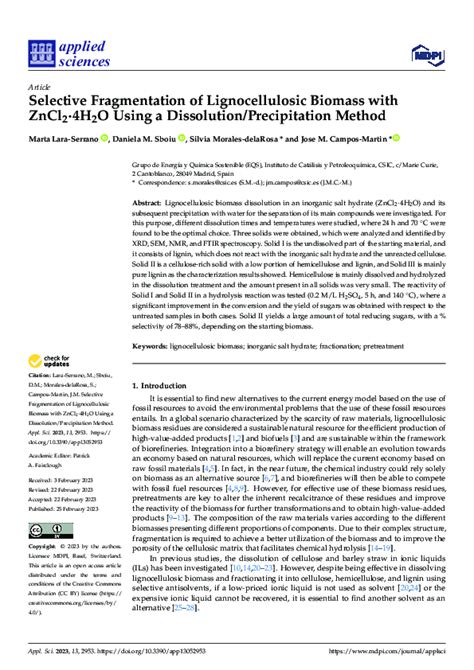 Pdf Selective Fragmentation Of Lignocellulosic Biomass With Zncl2