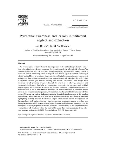 Pdf Perceptual Awareness And Its Loss In Unilateral Neglect And Extinction