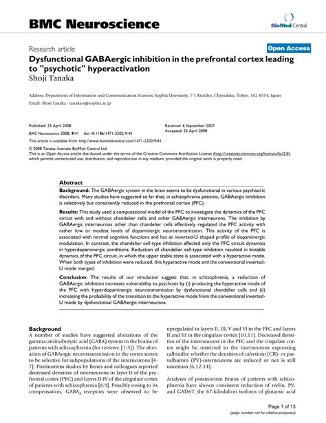 Pdf Dysfunctional Gabaergic Inhibition In The Prefrontal Cortex