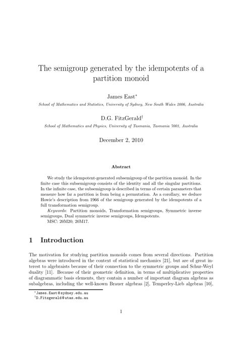 Pdf The Semigroup Generated By The Idempotents Of A Partition Monoid