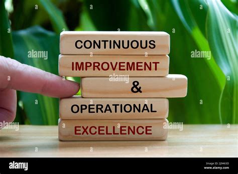 Continuous Improvement And Operational Excellence Text On Wooden Blocks Business Concept Stock