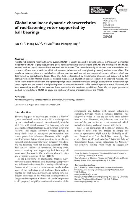 Pdf Global Nonlinear Dynamic Characteristics Of Rod Fastening Rotor Supported By Ball Bearings