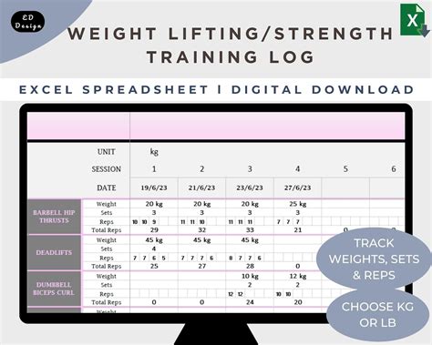 Weight Lifting Tracker Excel Gym Workout Planner Digital Download Etsy