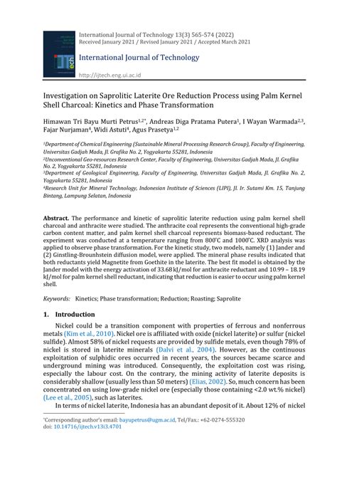 Pdf Investigation On Saprolitic Laterite Ore Reduction Process Using Palm Kernel Shell