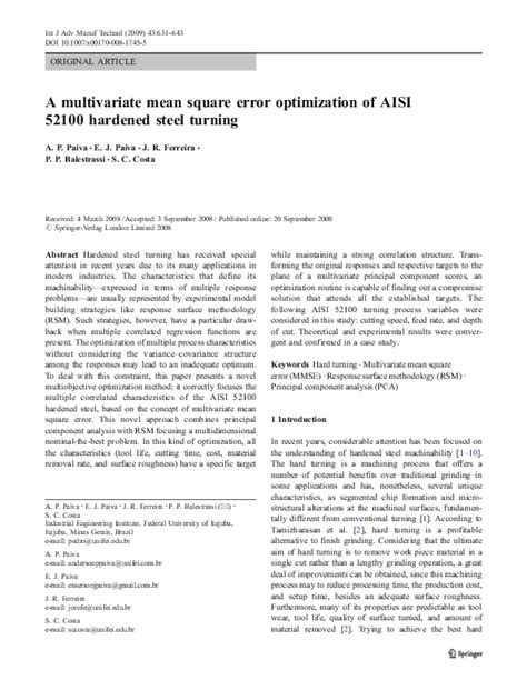 Pdf A Multivariate Mean Square Error Optimization Of Aisi 52100 Hardened Steel Turning