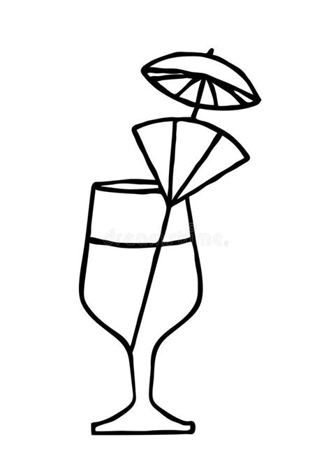 Summer Cocktail Doodle Hand Drawn In Thin Line Style Stock Illustration Illustration Of