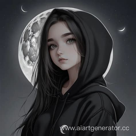 Mysterious Woman Embracing The Moon In A Black Hoodie Ai Art Generator