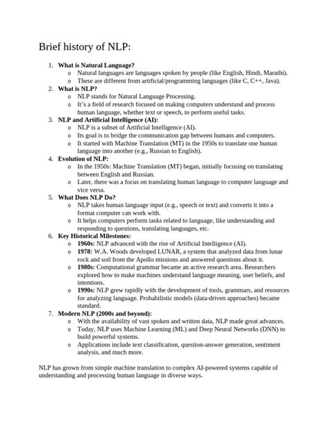 Brief History Of Nlp Pdf Semantics Parsing