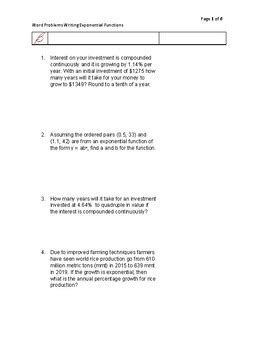 Math Advanced Writing And Applying Exponential Functions Ver B