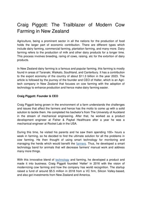 Ppt Craig Piggott The Trailblazer Of Modern Cow Farming In New
