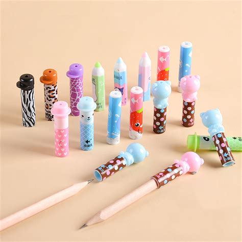 Kawaii 액세서리 플라스틱 연필 캡 연필 팁 보호대 커버 펜 연필 Extender 귀여운 편지지 학교 사무 용품 Opp문구 세트 Aliexpress