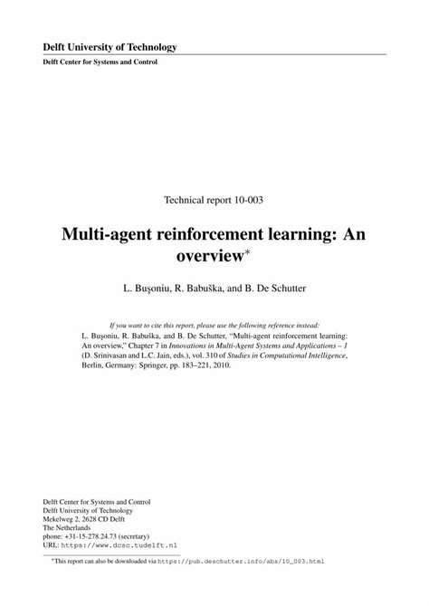 Pdf Multi Agent Reinforcement Learning An Overview Dokumentips