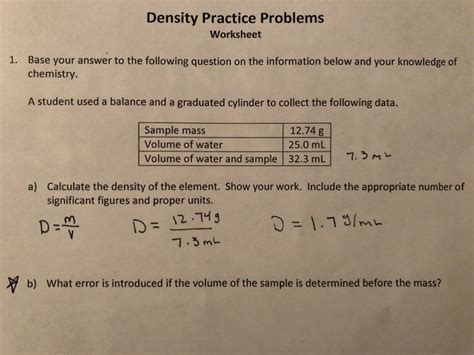 Solved Density Practice Problems Worksheet Base Your Chegg Com Worksheets Library