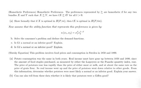 Solved Homothetic Preferences Homothetic Preferences The