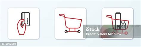 세트 라인 쇼핑 카트와 음식 신용 카드와 아이콘과 손을 잡고 벡터 가득 찬에 대한 스톡 벡터 아트 및 기타 이미지 가득 찬 구매 금융 Istock