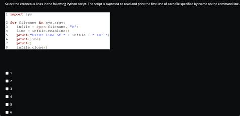 Solved Select The Erroneous Lines In The Following Python Chegg