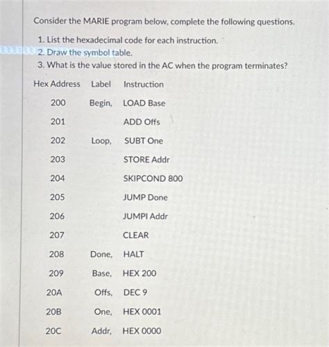 Solved Consider The MARIE Program Below Complete The Chegg