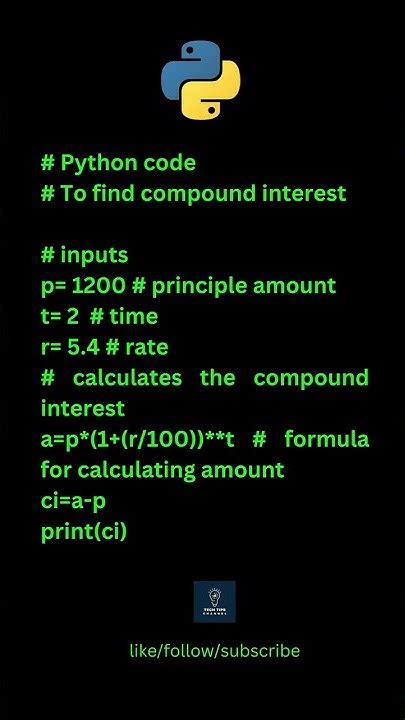 Python Code To Find Compound Interest Shorts Python Youtube