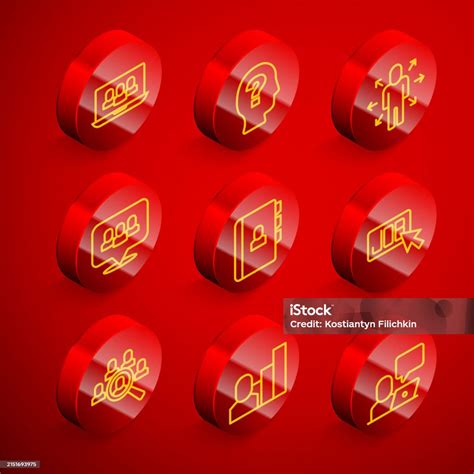 라인 프로젝트 팀 기반 작업자 멀티태스킹 관리자 작업 이력서 검색 작업 검색을 위한 돋보기 및 생산적인 인간 아이콘을 설정합니다 벡터 3차원 형태에 대한 스톡 벡터 아트 및