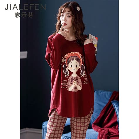 创作款睡衣女士春秋款秋季纯棉长袖家居服休闲可外穿套装 虎窝淘