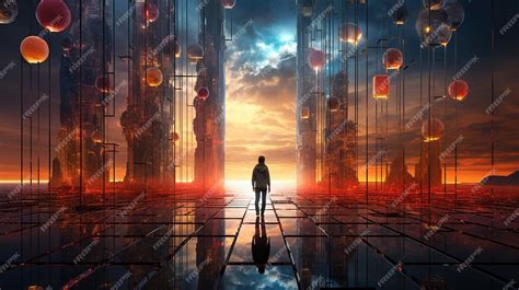 Premium Ai Image Reflective Pathways Of Tomorrow Digital Art Illustration Generative Ai