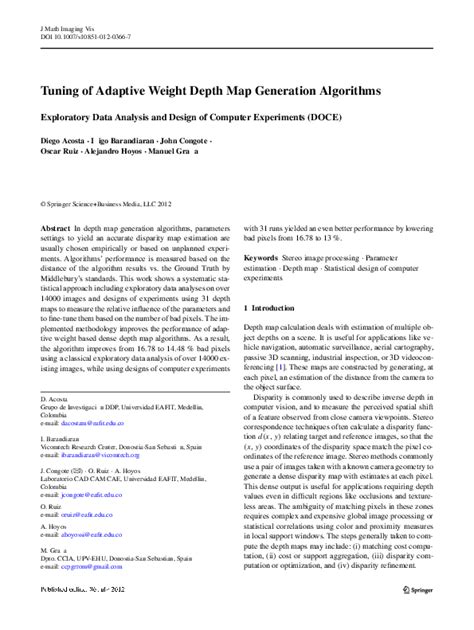 Pdf Tuning Of Adaptive Weight Depth Map Generation Algorithms