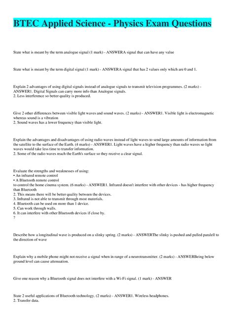 Btec Applied Science Physics Exam 2022 2023questions And Answers 100 Correct Scholarfriends