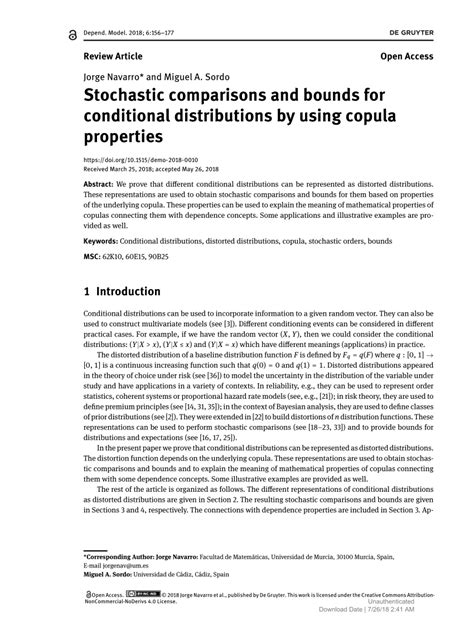 PDF Stochastic Comparisons And Bounds For Conditional Distributions By Using Copula Properties