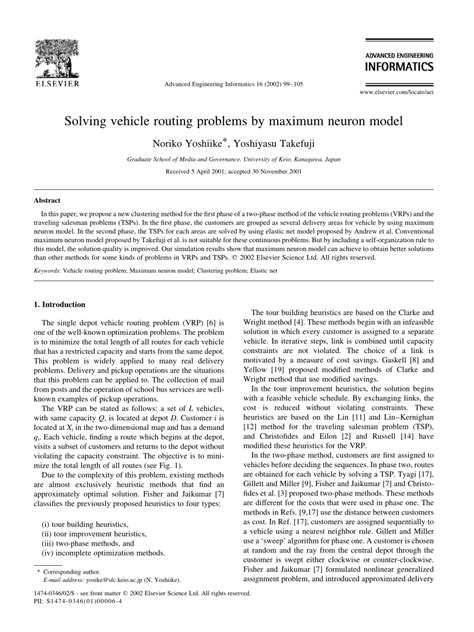 Pdf Solving Vehicle Routing Problems By Maximum Neuron Model