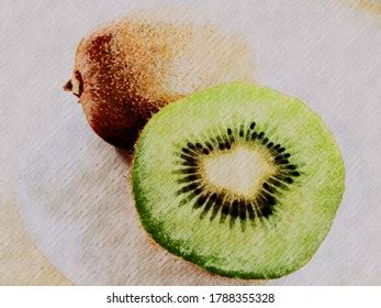Digital Colored Pencil Drawing Kiwi Fruit Stock Illustration 1788355328