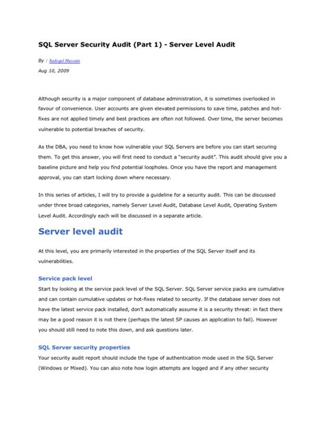 sql server security audit pdf system administrator microsoft sql