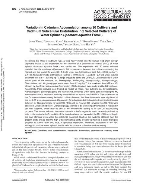 Pdf Variation In Cadmium Accumulation Among 30 Cultivars And Cadmium Subcellular Distribution