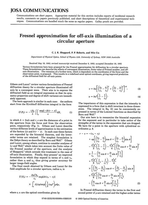 Pdf Fresnel Approximation For Off Axis Illumination Of A Circular Aperture