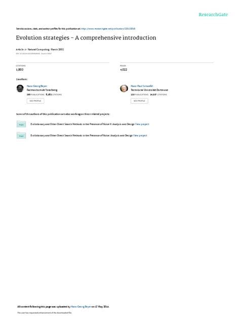 Evolution Strategies A Comprehensive Introduction Natural Computing March 2002 Pdf
