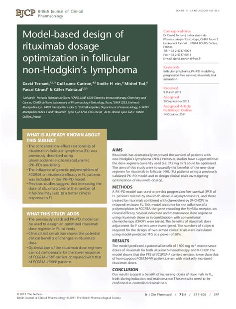 Pdf Model Based Design Of Rituximab Dosage Optimization In Follicular Non Hodgkins Lymphoma