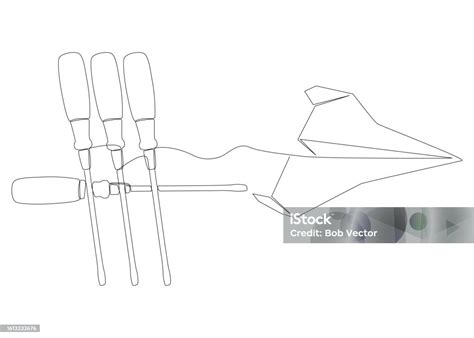 스크루 드라이버와 종이 비행기의 하나의 연속 라인 가는 선 그림 벡터 개념입니다 등고선 그리기 창의적인 아이디어 Diy에 대한 스톡 벡터 아트 및 기타 이미지 Istock