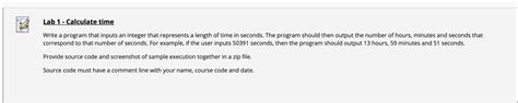 Lab 1 Calculate Time Write A Program That Inputs An