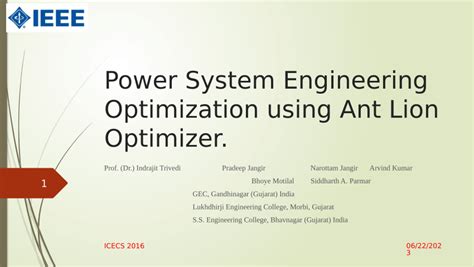 Pdf Power System Engineering Optimization Using Ant Lion Optimizer