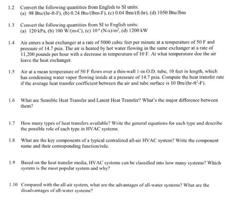 solved convert the following quantities from english to si