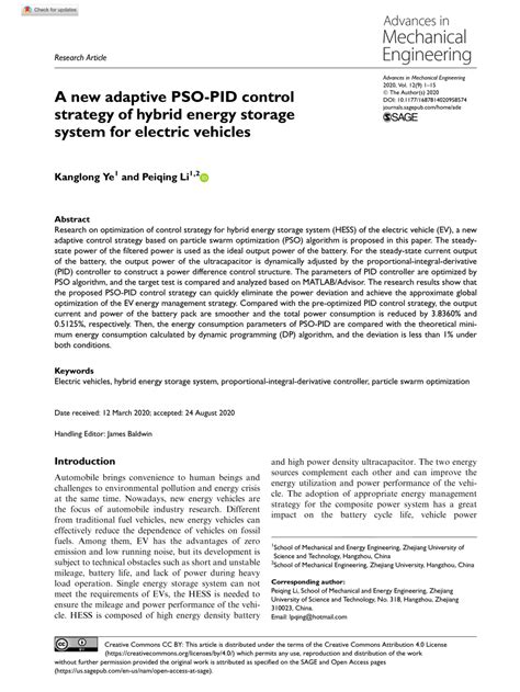 PDF A New Adaptive PSO PID Control Strategy Of Hybrid Energy Storage System For Electric Vehicles