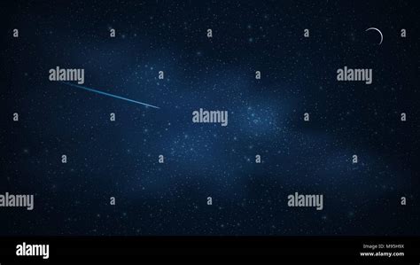 Realistic Starry Sky With A Luminous Blue Milky Way Shooting Star
