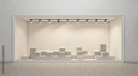 Shop Window Display Empty Storefront Showcase On The Street Mock Up 3d Render Fenster