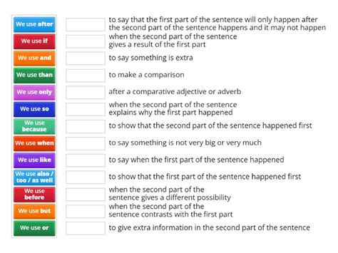 Unit 50 Conjunctions And Connecting Words Match Up