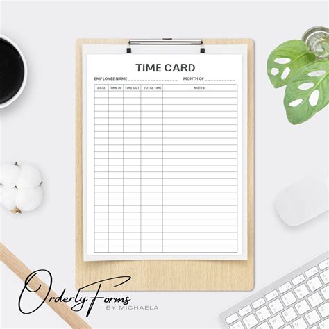 Time Card Printable Employee Hours Work Schedule Tracker Work Log Employee Time Keep Sheet