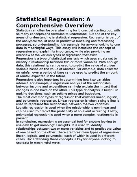 Statistical Regression But One Of The Key Areas Of Understanding Is